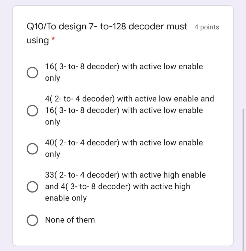 Solved Q10/To design 7-to-128 decoder must 4 points using * | Chegg.com