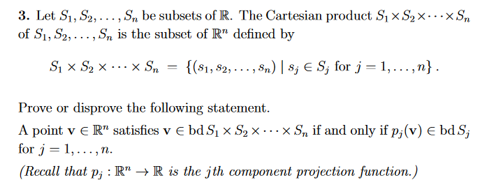 Solved Let S1, S2, . . . , Sn be subsets of R. The Cartesian | Chegg.com