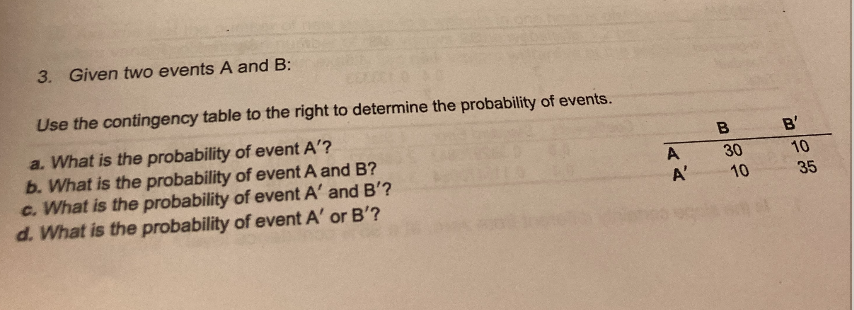 Solved 3. Given two events A and B: Use the contingency | Chegg.com