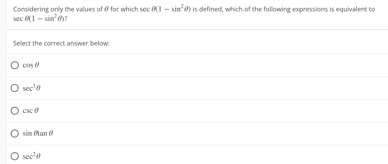 Solved Considering only the values of 0 for which sec 0(1 – | Chegg.com