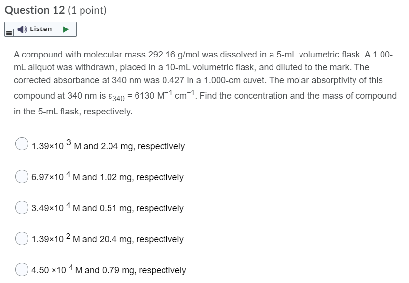 Solved Question 12 (1 point) Listen A compound with | Chegg.com