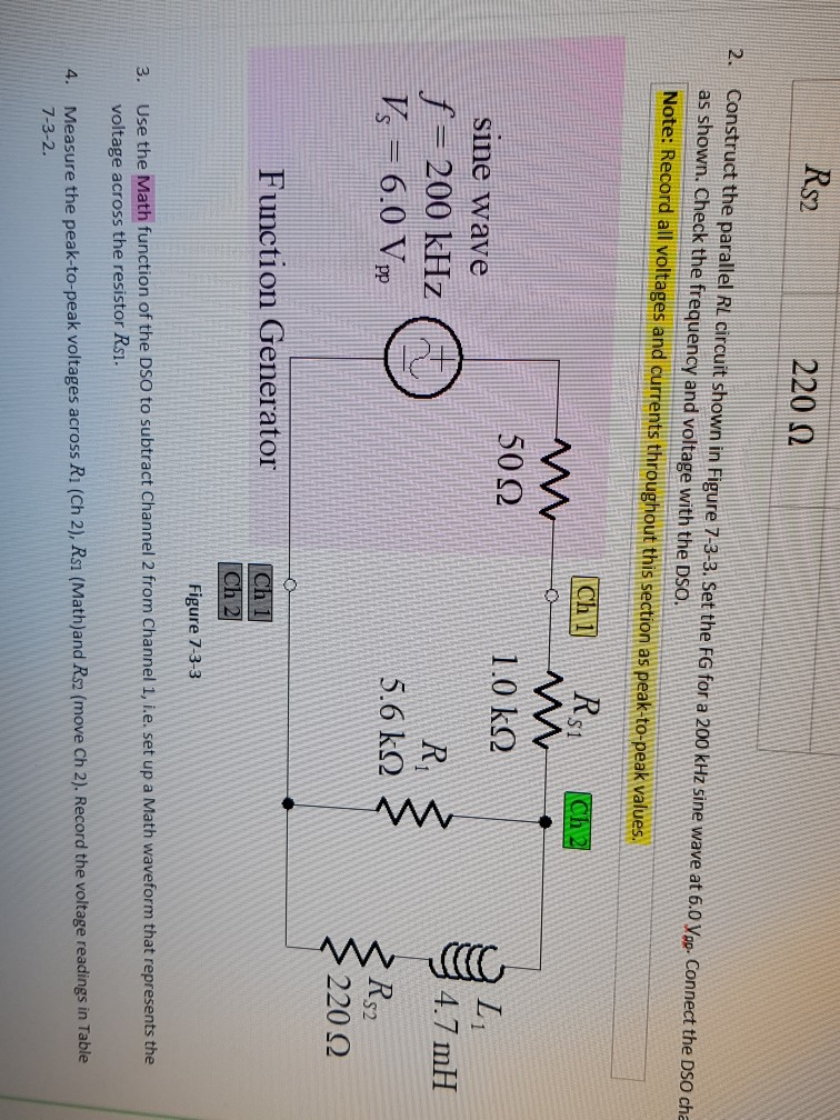 Solved RS2 220 22 2. Construct the parallel RL circuit shown | Chegg.com