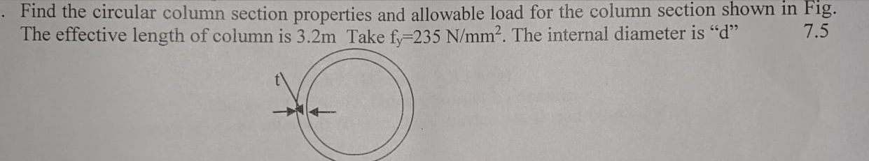 Solved Find the circular column section properties and | Chegg.com