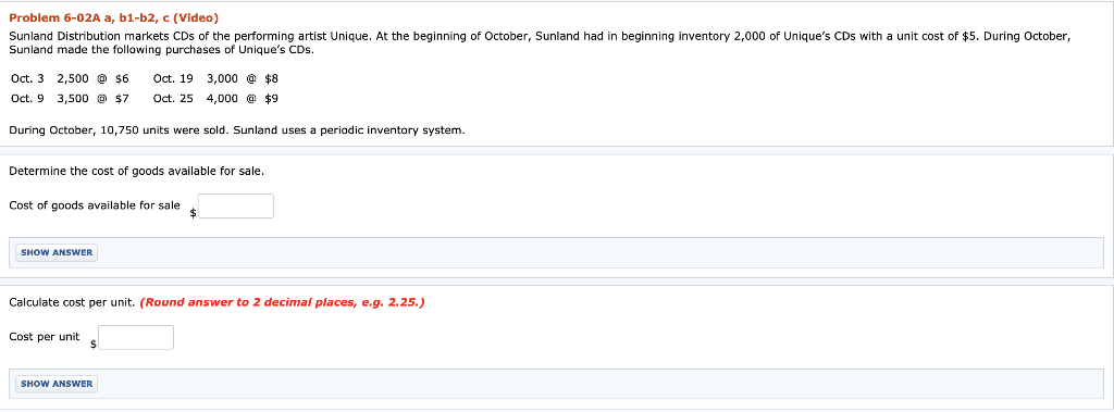 Solved Problem 6-02A a, b1-b2, c (Video) Sunland | Chegg.com
