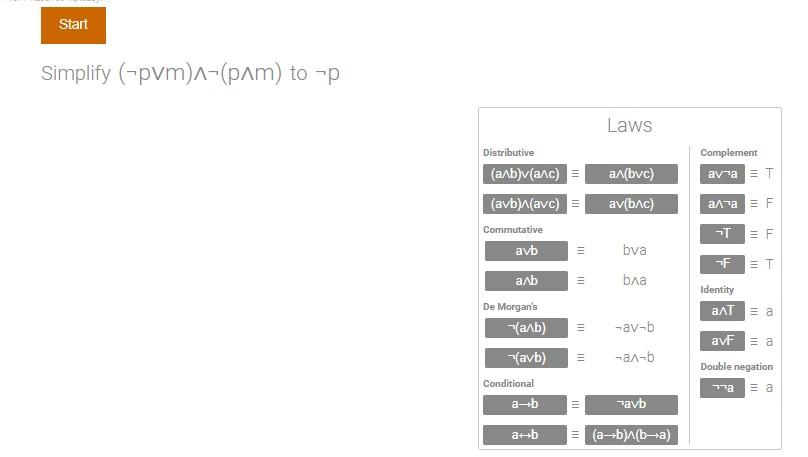 Solved Start Simplify (pvm)^-(p^m) to p Distributive | Chegg.com
