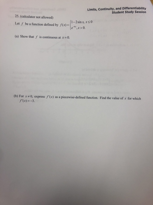 Solved Limits, Continuity, and Differentiability Student | Chegg.com
