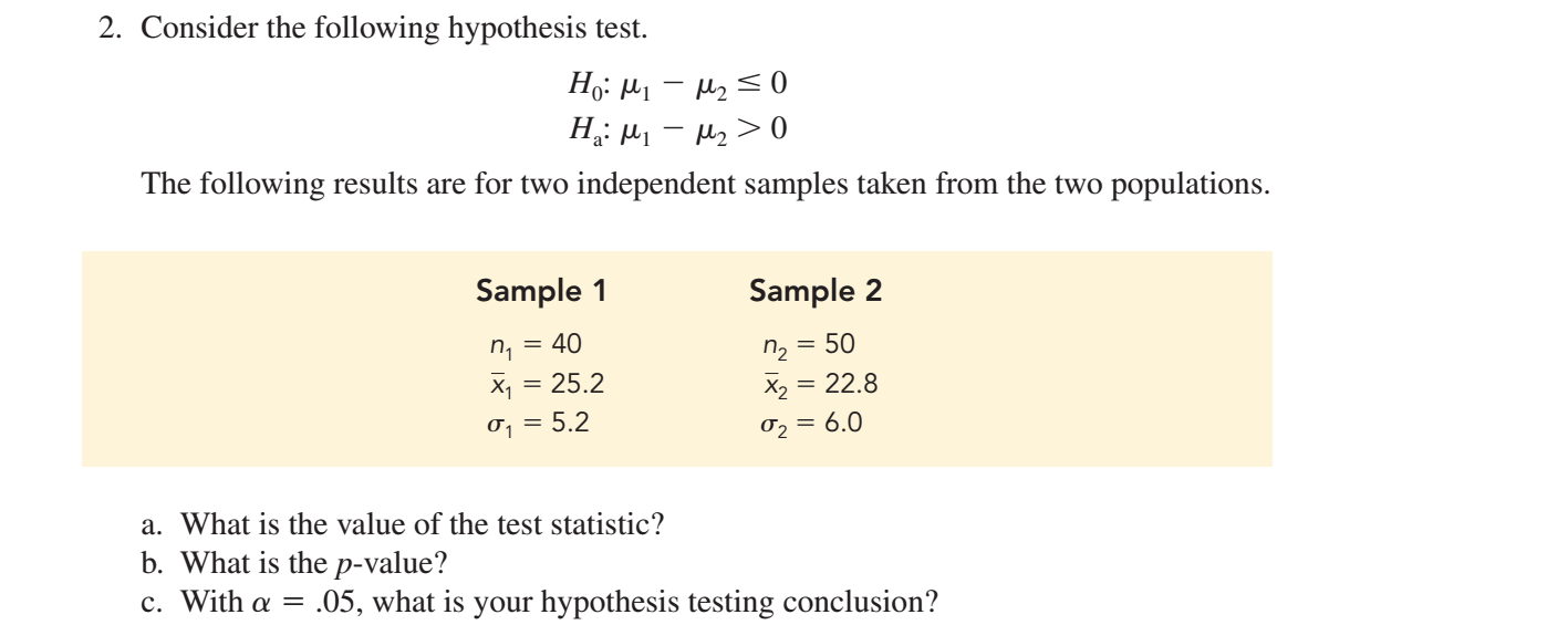 Solved 2. Consider the following hypothesis test. | Chegg.com Solved 2. Consider the following hypothesis test. | Chegg.com