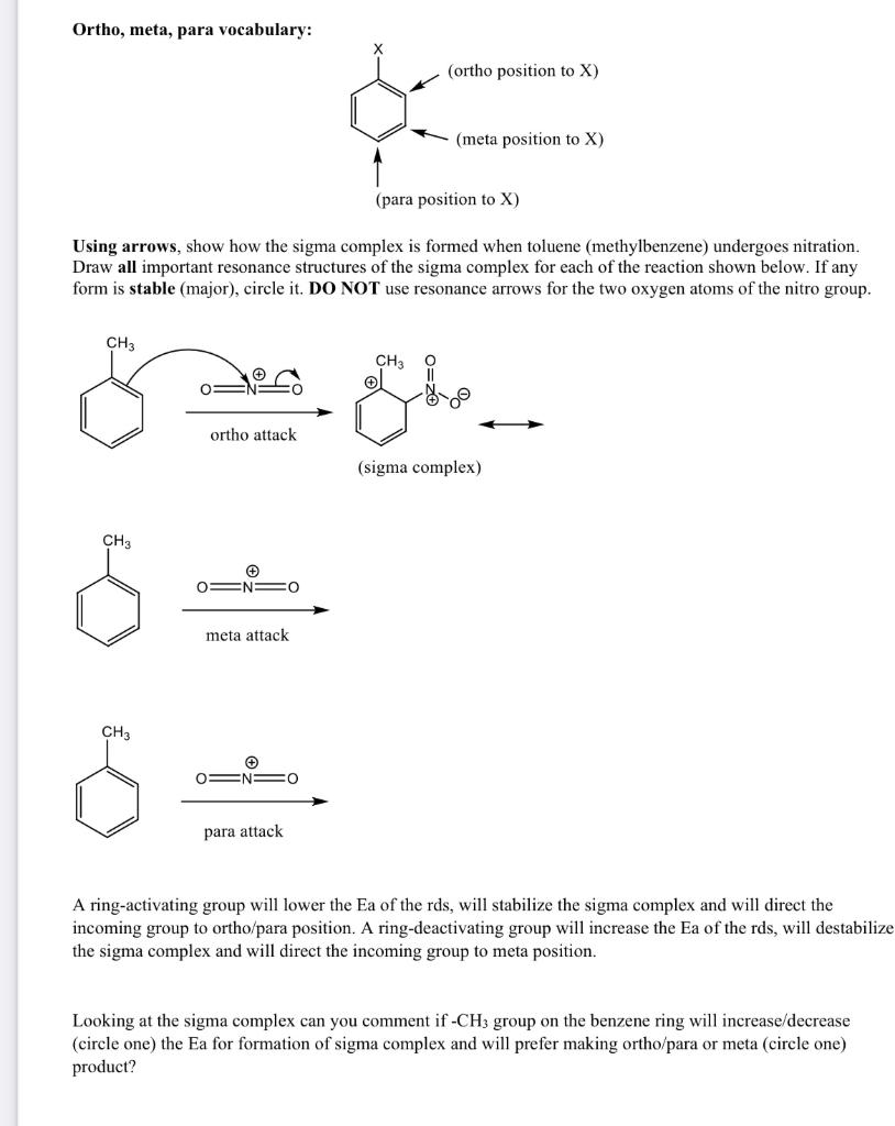 Solved Ortho, meta, para vocabulary: Using arrows, show how | Chegg.com