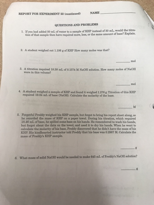 Solved REPORT FOR EXPERIMENT 22 (continued) NAME QUESTIONS | Chegg.com