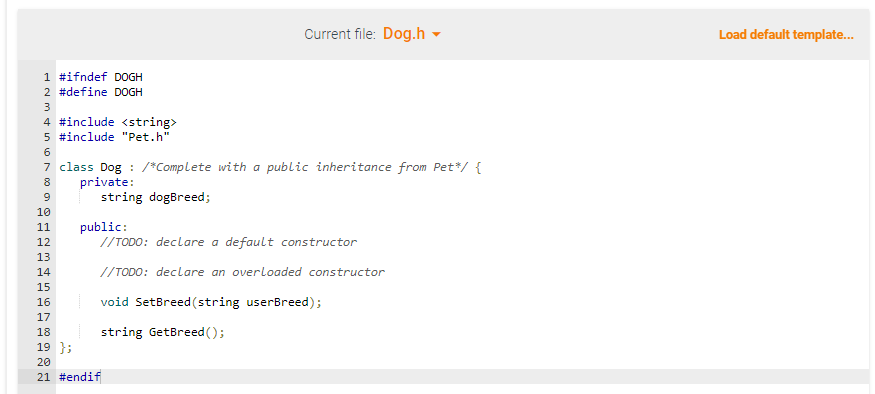 Solved The base class Pet has private data members petName, | Chegg.com