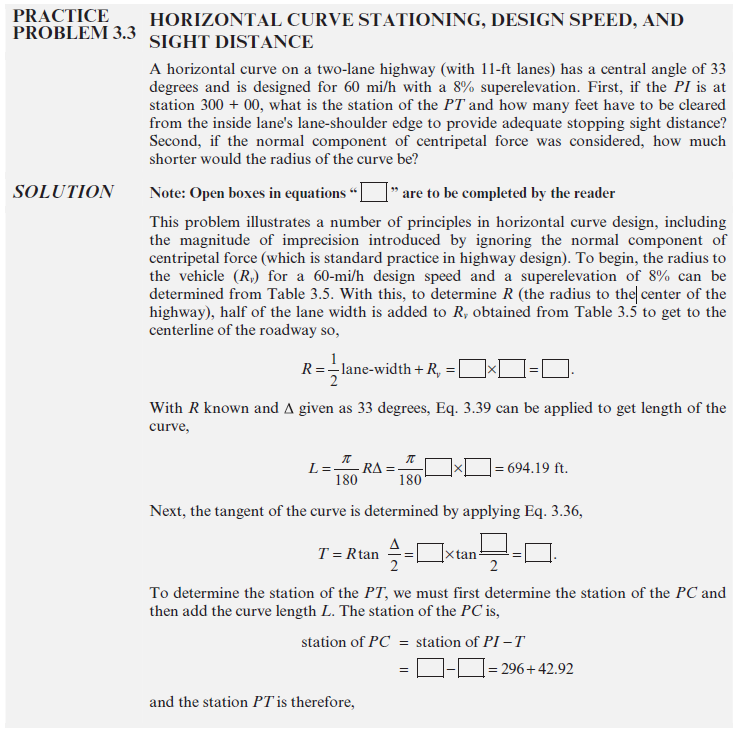 Solved PRACTICE PROBLEM 3.3 HORIZONTAL CURVE STATIONING, | Chegg.com