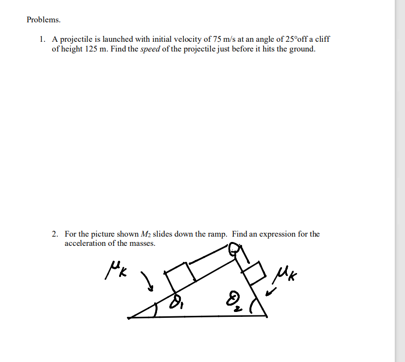 Solved Problems. 1. A projectile is launched with initial | Chegg.com