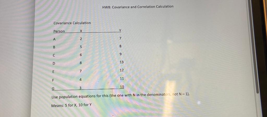 Solved HW8: Covariance and Correlation Calculation | Chegg.com
