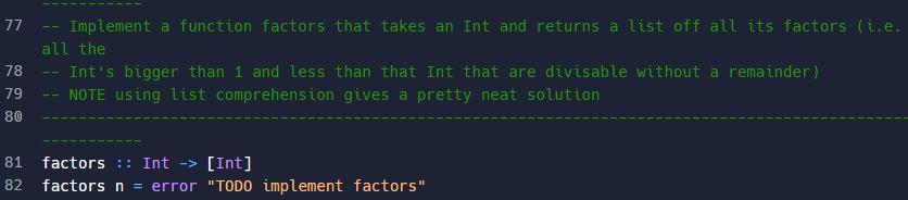 Solved 77 - Implement a function factors that takes an Int | Chegg.com