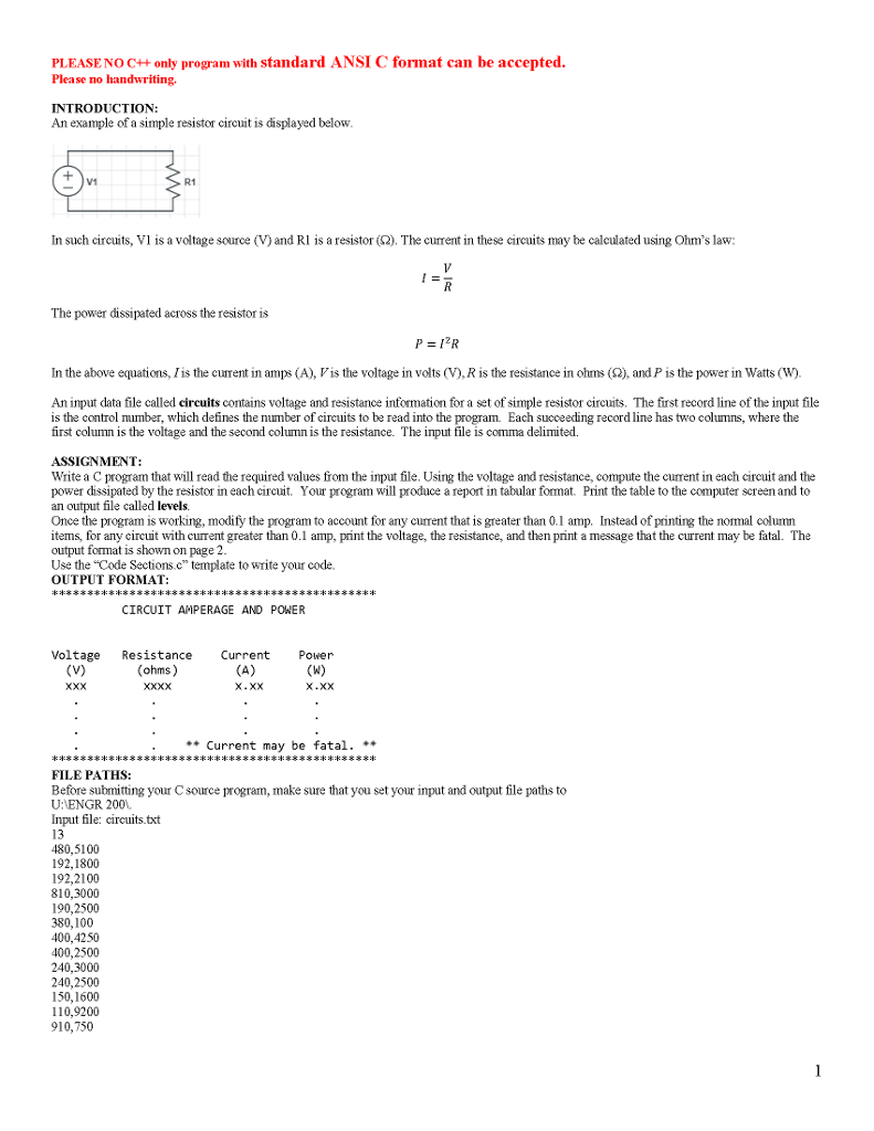 Solved PLEASE NO C++ only program with standard ANSI C | Chegg.com