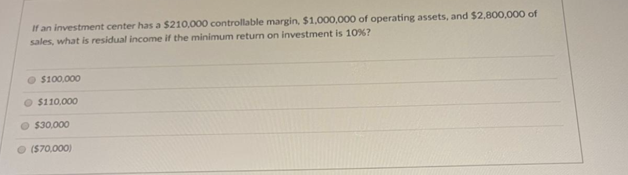 Solved If an investment center has a $210,000 controllable | Chegg.com