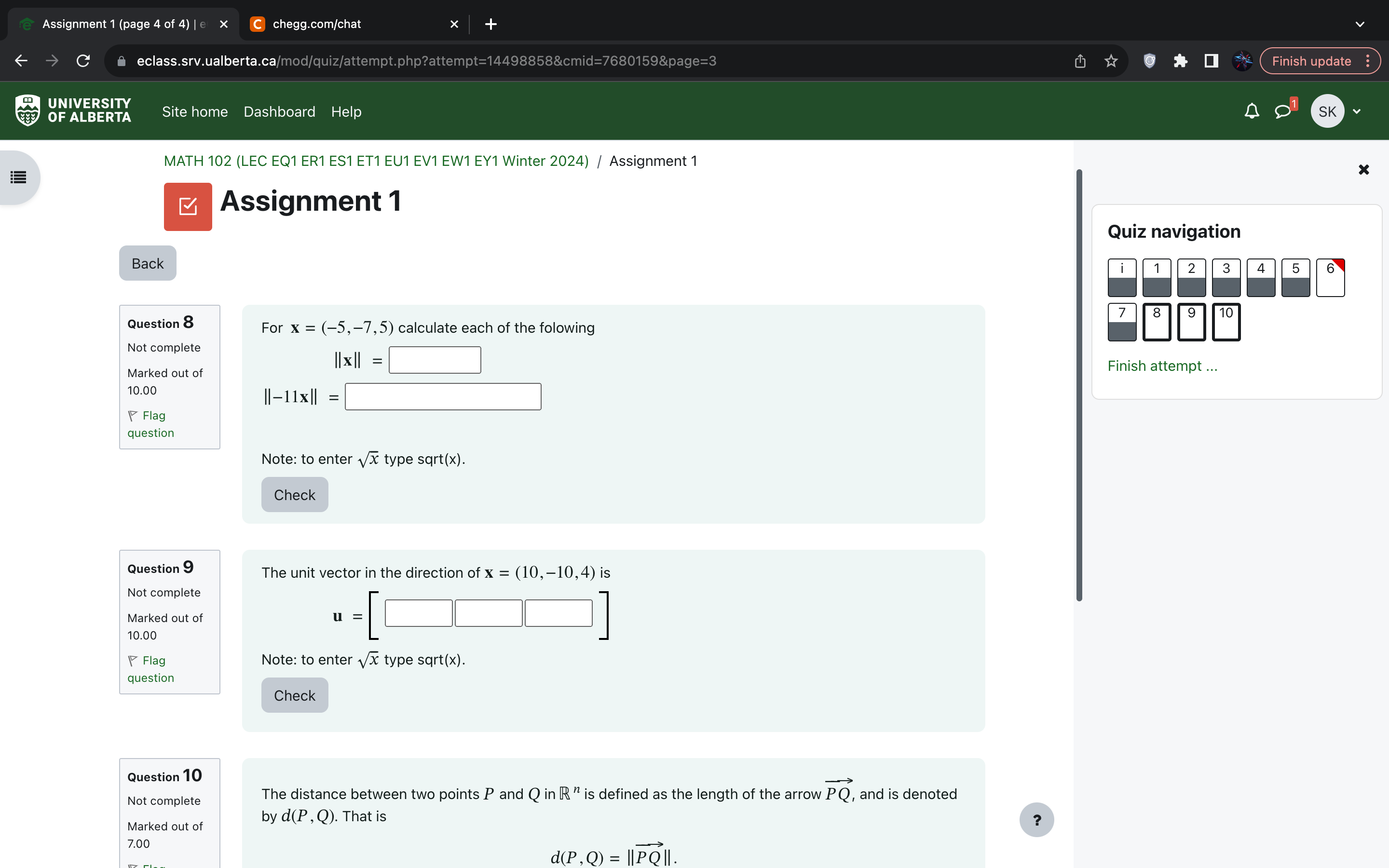 Solved ¿Assignment 1\\nFor x=(-5,-7,5) calculate each of the | Chegg.com
