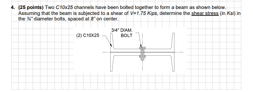 Solved 4. (25 points) Two C10x25 channels have been bolted | Chegg.com