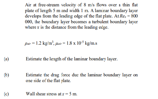 Solved Air at free-stream velocity of 8 m/s flows over a | Chegg.com