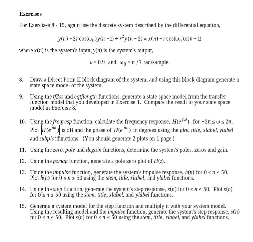 Solved Exercises For Exercises 8 - 15, again use the | Chegg.com