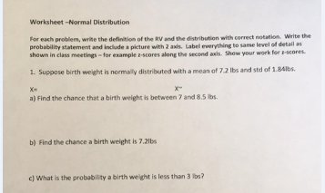 Solved Worksheet - Normal Distribution For each problem, | Chegg.com