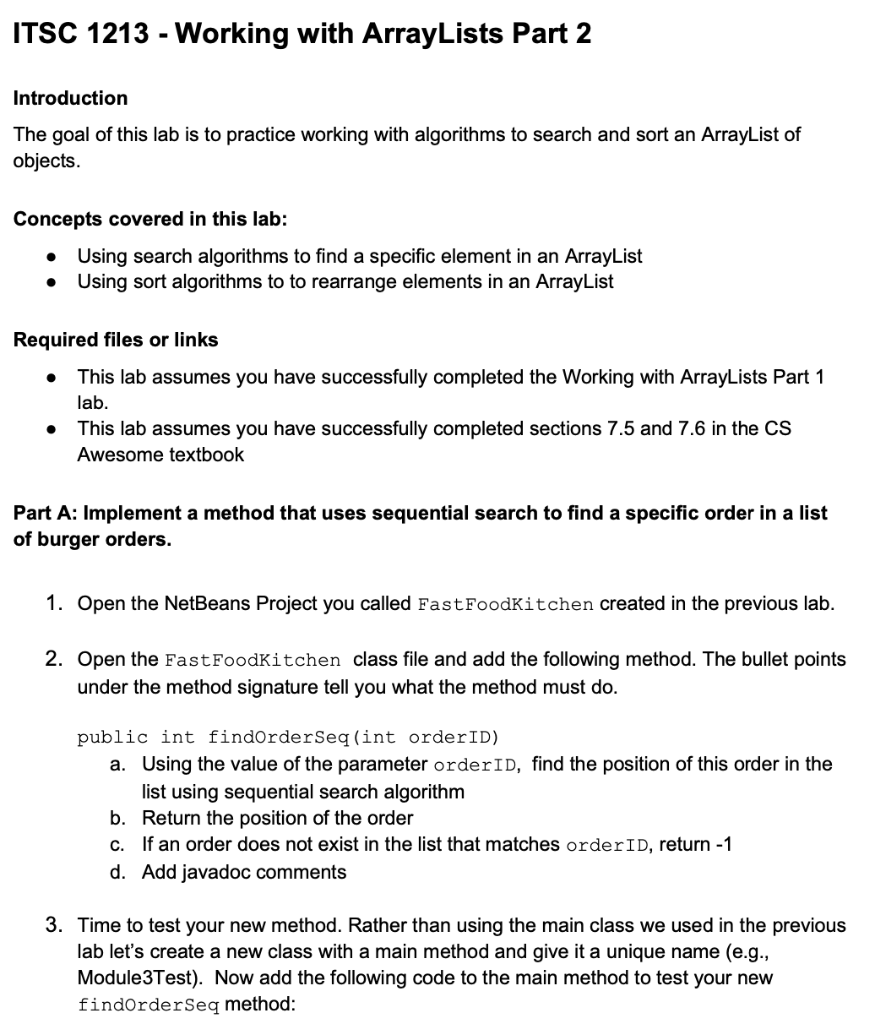 Solved Itsc 1213 Working With Arraylists Part 2 