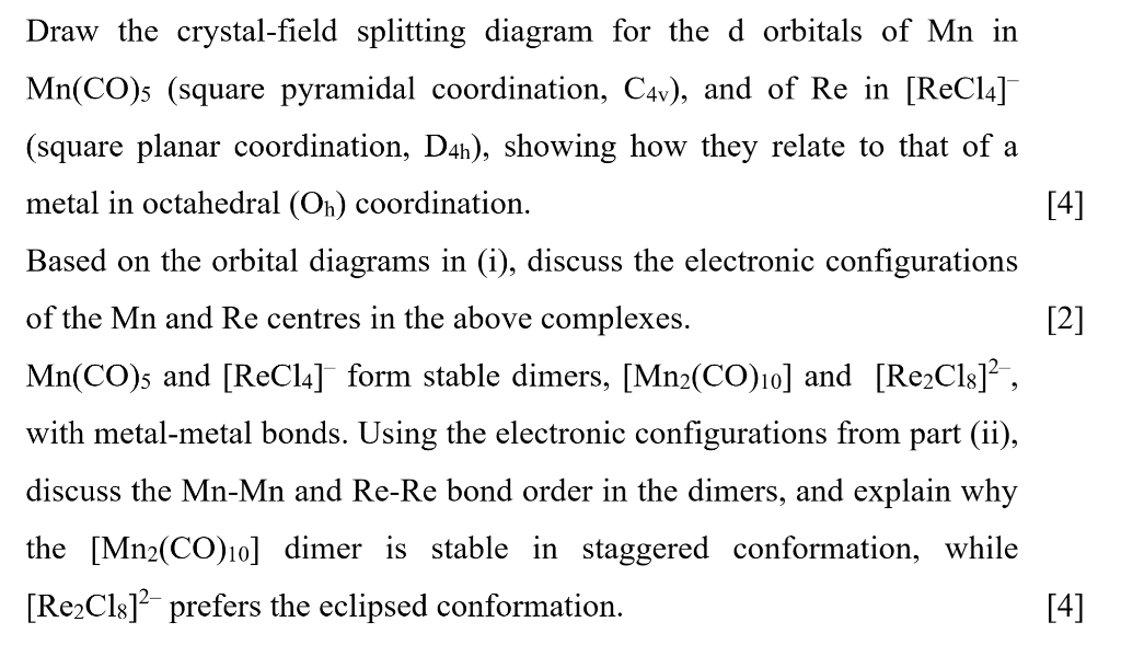 Solved [4] Draw the crystal-field splitting diagram for the | Chegg.com