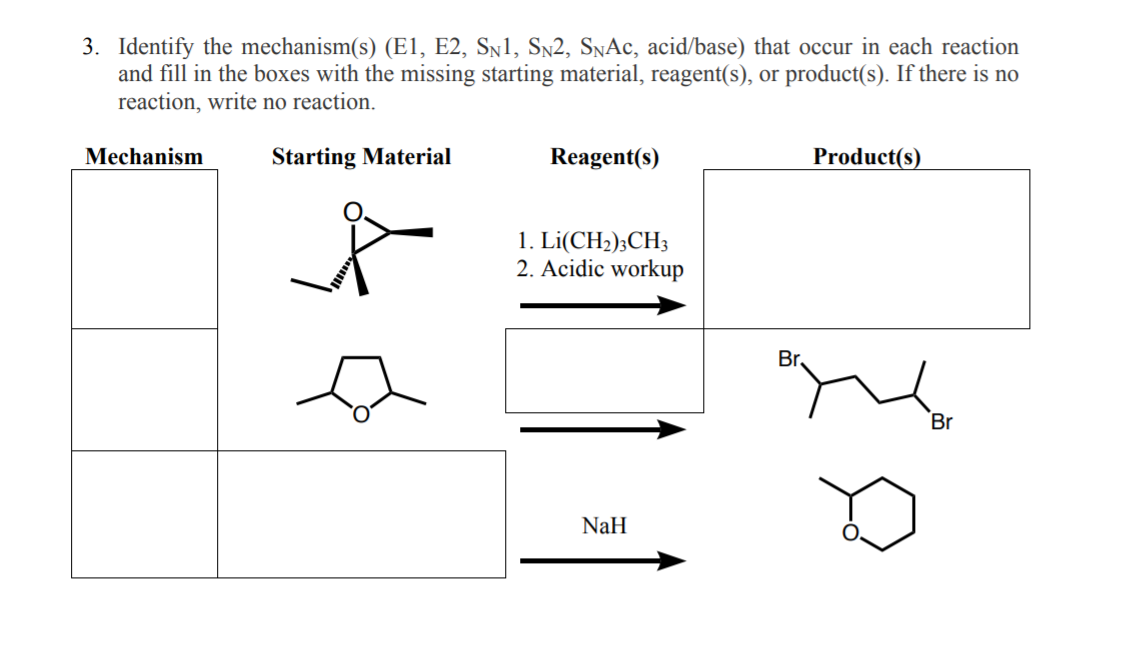 Solved 3. Identify the mechanism(s) (E1, E2, SN1, S2, SNAc, | Chegg.com