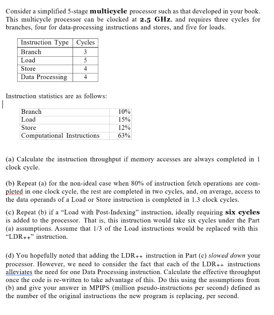 Consider a simplified 5-stage multicycle processor | Chegg.com
