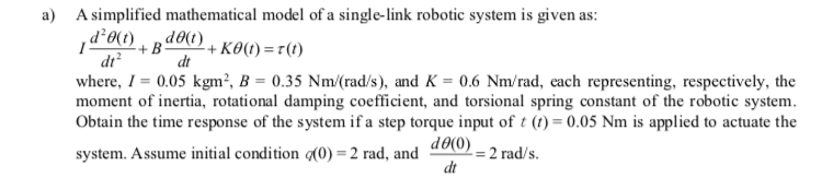 Solved A simplified mathematical model of a single-link | Chegg.com