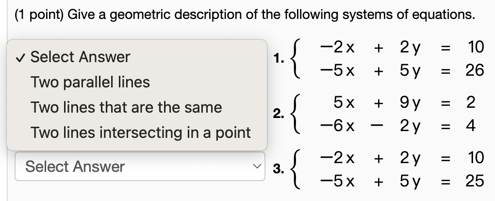 Solved (1 point) Give a geometric description of the | Chegg.com