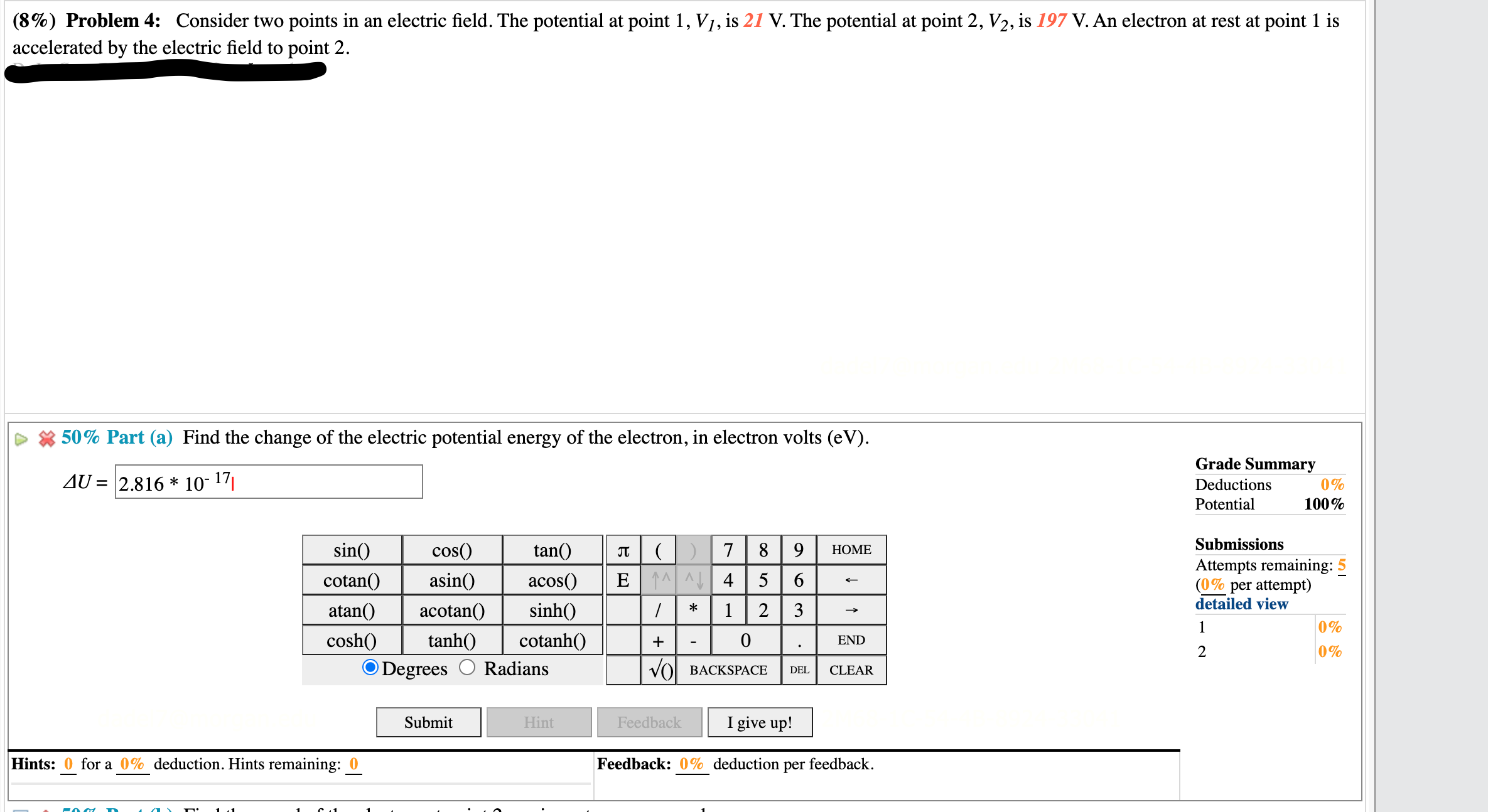 Solved (8\%) Problem 4: Consider two points in an electric | Chegg.com