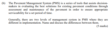 Solved (b) The Pavement Management System (PMS) is a series | Chegg.com