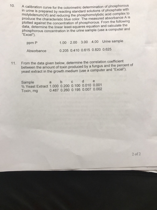 Solved A calibration curve for the colorimetric | Chegg.com
