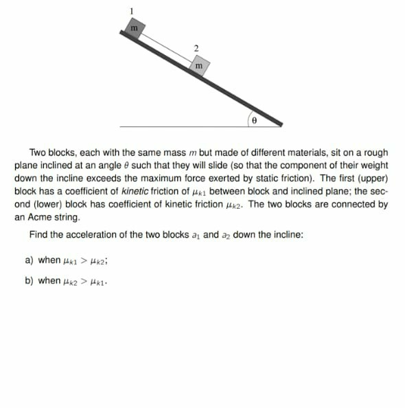 Solved Two blocks, each with the same mass m but made of | Chegg.com