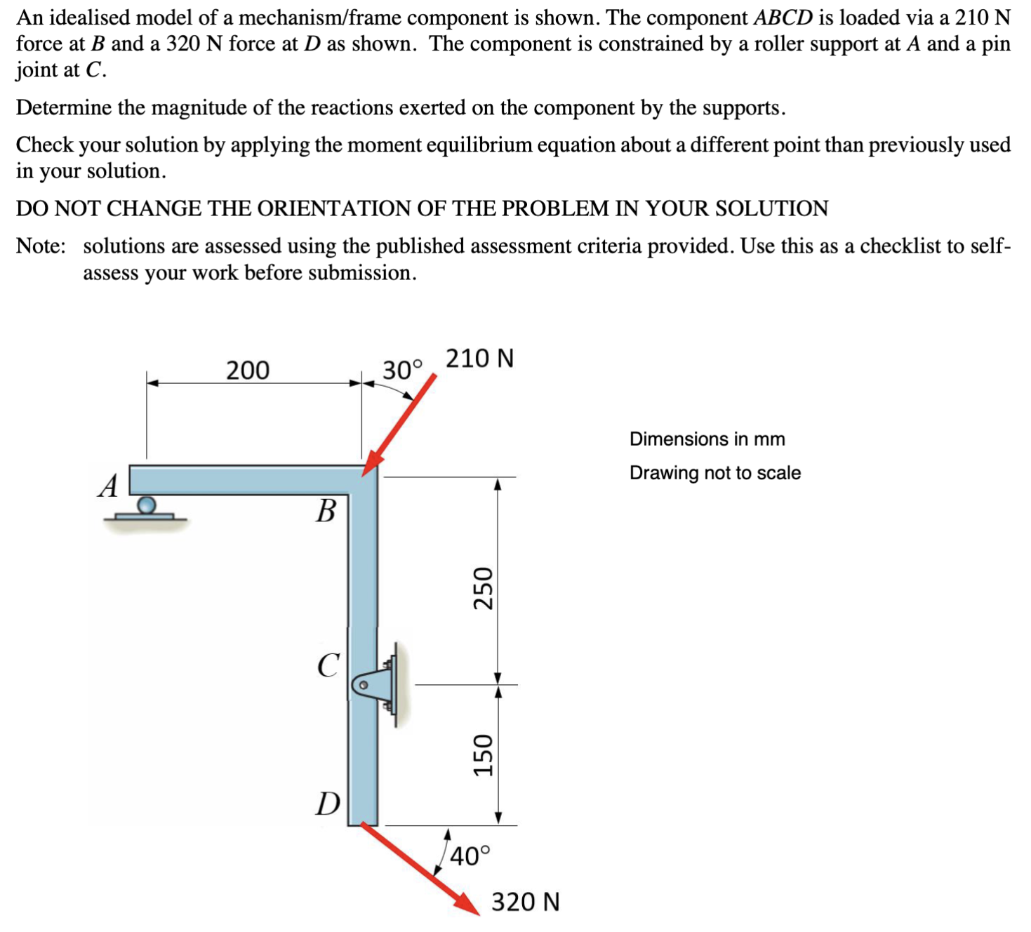 Solved An idealised model of a mechanism/frame component is | Chegg.com