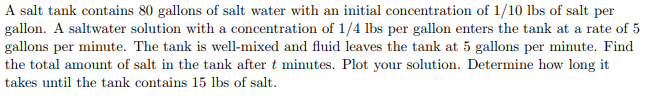 Solved A salt tank contains 80 gallons of salt water with an | Chegg.com