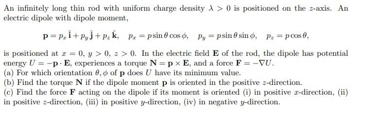 Solved An infinitely long thin rod with uniform charge | Chegg.com