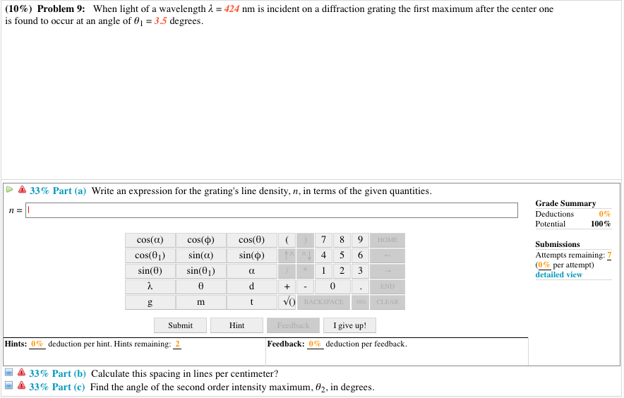 Solved (10%) Problem 9: When light of a wavelength λ-424 nm | Chegg.com