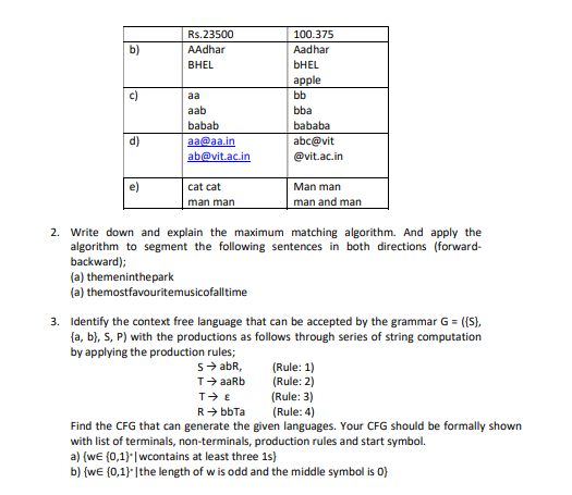 Solved 1. Write regular expressions to recognize the | Chegg.com