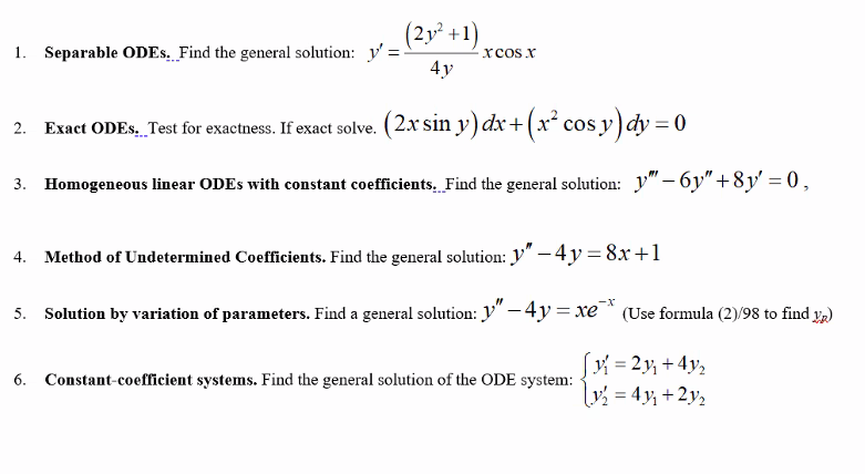 Solved (2y2 +1), 1. Separable ODEs. Find the general | Chegg.com