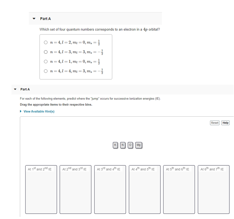 Solved Part A Which set of four quantum numbers corresponds | Chegg.com