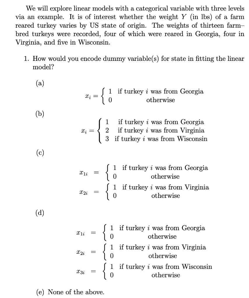 Solved We will explore linear models with a categorical | Chegg.com