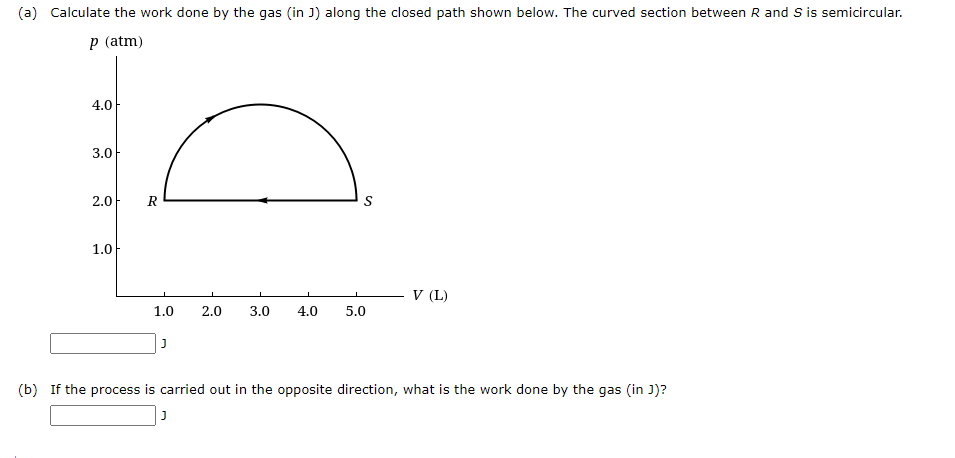 Solved (a) Calculate the work done by the gas (in J) along | Chegg.com