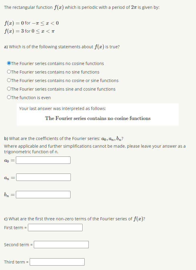 Solved The rectangular function f(c) which is periodic with | Chegg.com