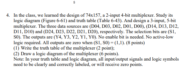 Solved S 4. In the class, we learned the design of 74x157, a | Chegg.com