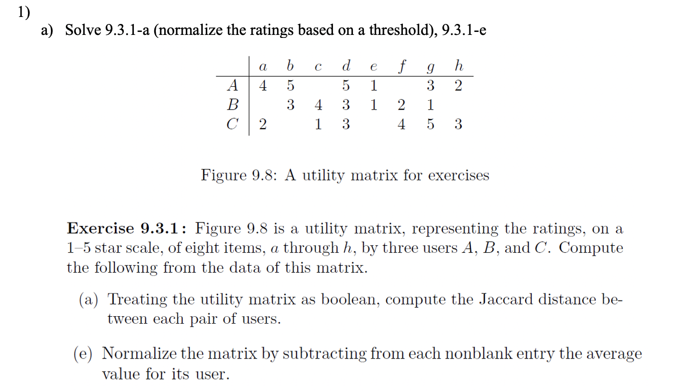Solved a) Solve 9.3.1-a (normalize the ratings based on a | Chegg.com