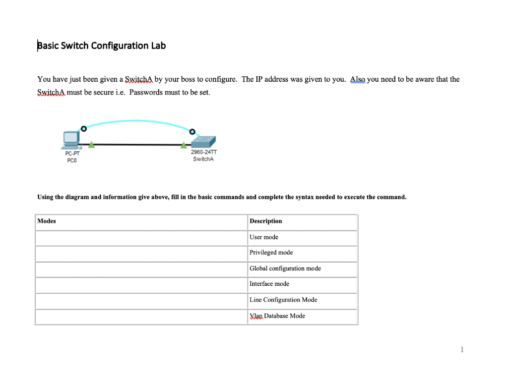 Solved Basic Switch Configuration Lab You have just been | Chegg.com