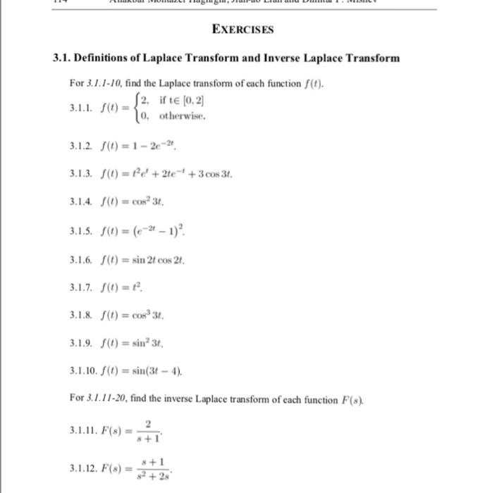 Solved EXERCISES 3.1. Definitions of Laplace Transform and | Chegg.com Solved EXERCISES 3.1. Definitions of Laplace Transform and | Chegg.com