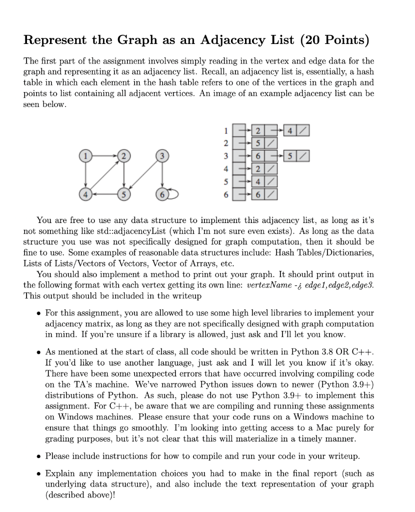 Solved Represent the Graph as an Adjacency List (20 Points) | Chegg.com